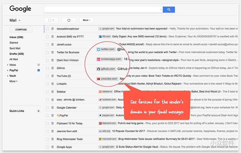 Gmail Sender Icons - 给 Gmail 邮件列表添加网站图标 [Chrome] - 小众软件
