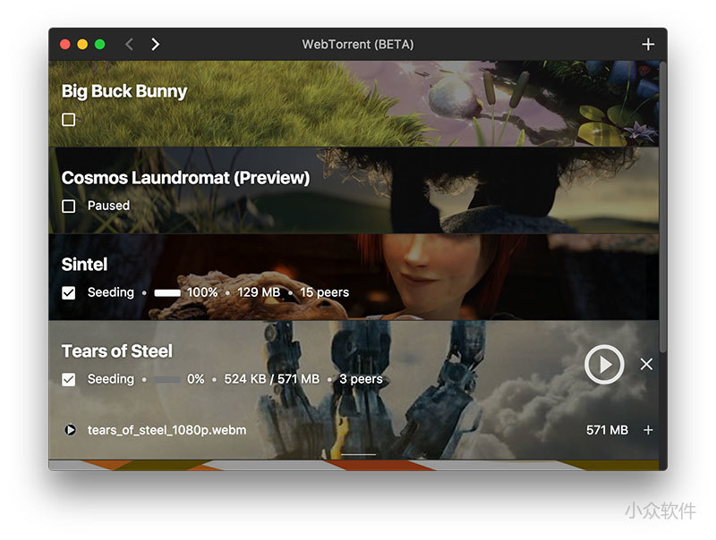 WebTorrent Desktop - 支持 BT 种子、磁力链接，可以「边播边下」 - 小众软件