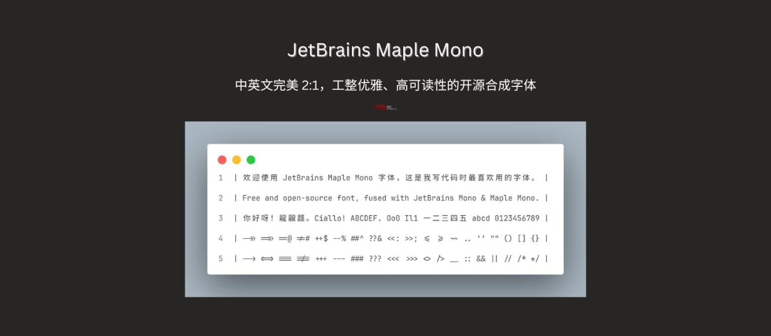 中英文完美 2:1，JetBrains Maple Mono：一款工整优雅、高可读性的开源合成字体 - 小众软件