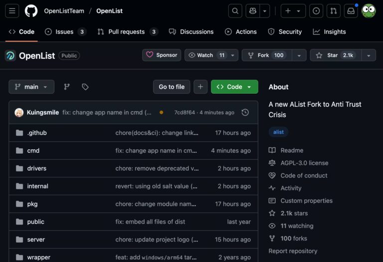 OpenList - 开源网盘聚合工具，支持文件管理、视频播放，从 AList 分叉而来 - 小众软件
